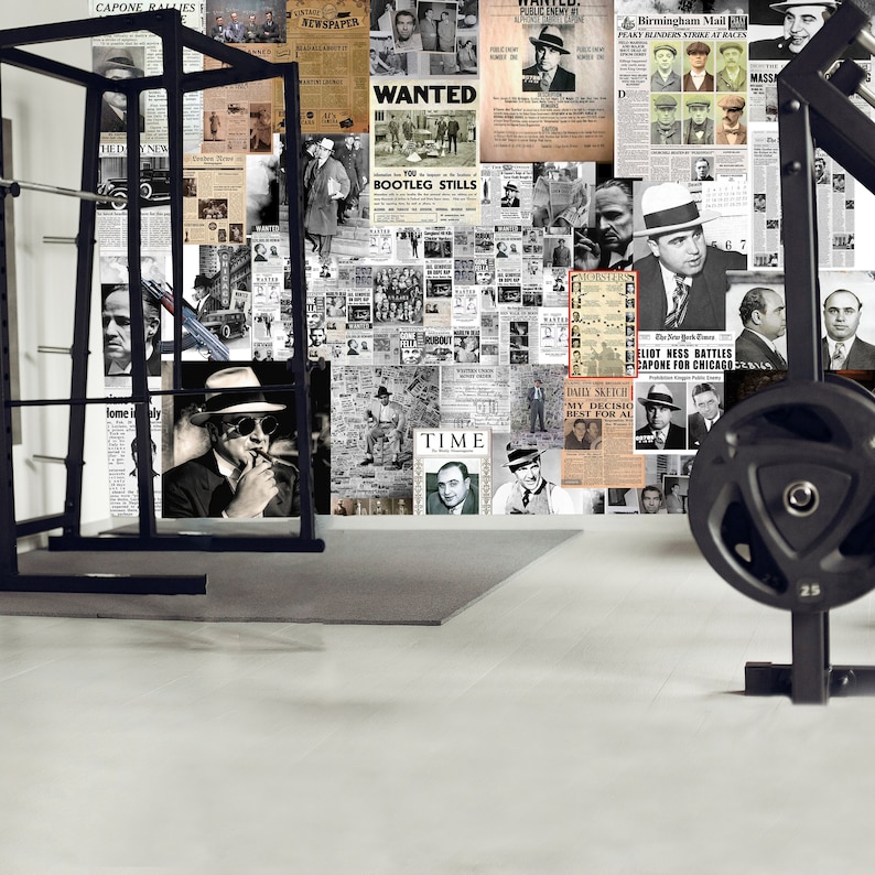 Vintage Gangster Wallpaper Black and White Newspaper Mural Peel and ...