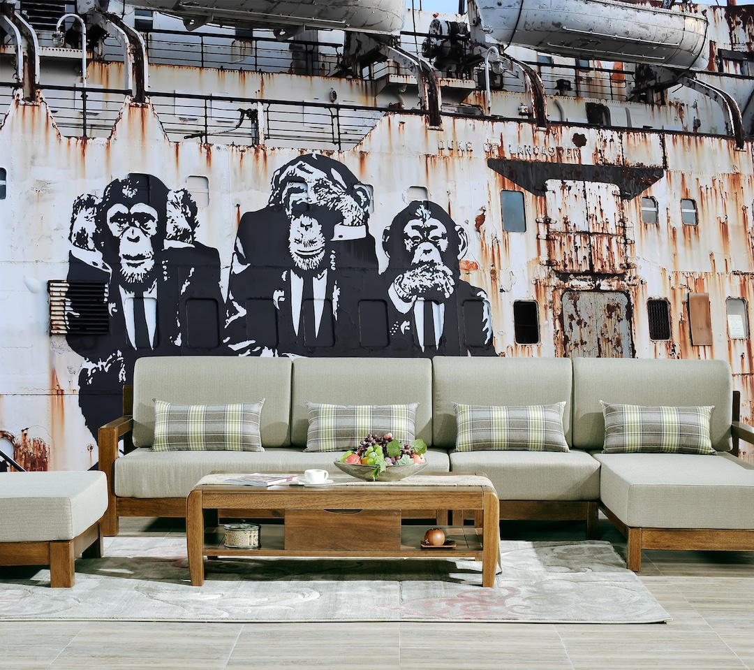 Three Monkeys Wallpaper Graffiti Banksy Wall Mural Removable Wallpaper ...