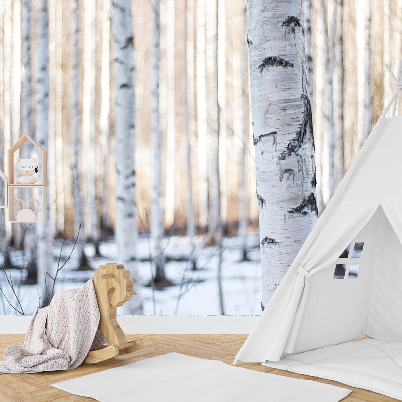 Birch Tree Forest Wallpaper Removable Mural Peel and Stick Nursery ...