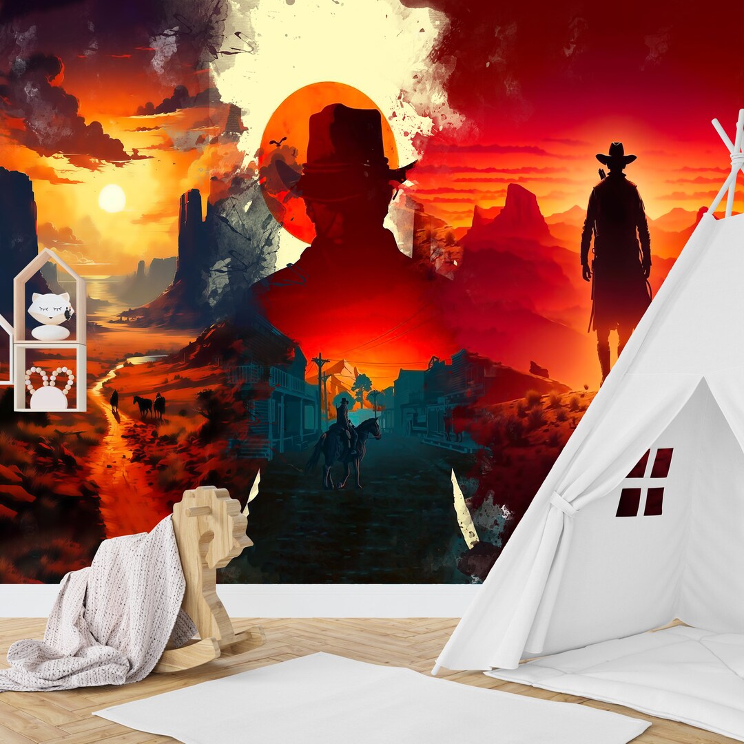 Cowboy and Western Wallpaper Texas Wall Art Vintage Decor Peel & Stick ...