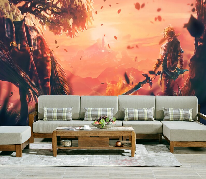 Zelda Gaming Art Wallpaper Breath of the Wild Wall Mural Peel and Stick ...