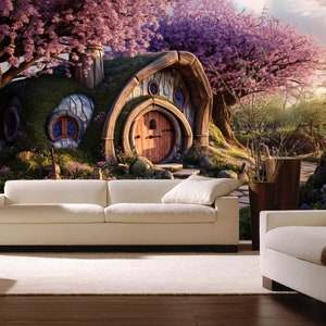 Hobbit Wallpaper Fantasy Door Mural With Hobbit House Perfect for ...