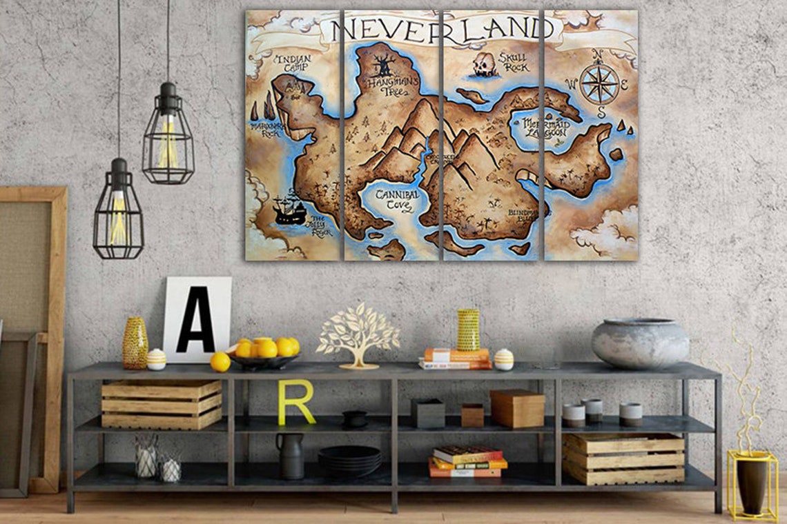 Neverland Canvas Map Wall Art Fantasy Maps Kid Map Game Room - Etsy