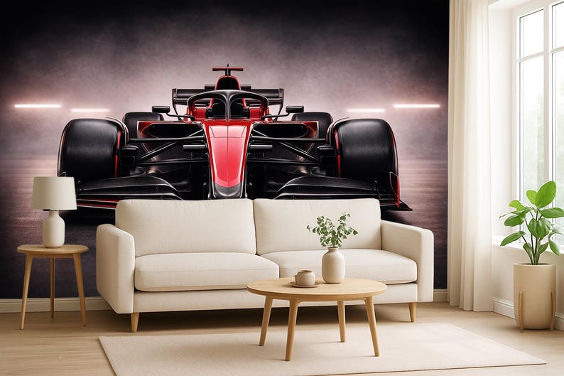 Racing Car Wallpaper Peel and Stick – Red Formula Style Race Car Wall ...
