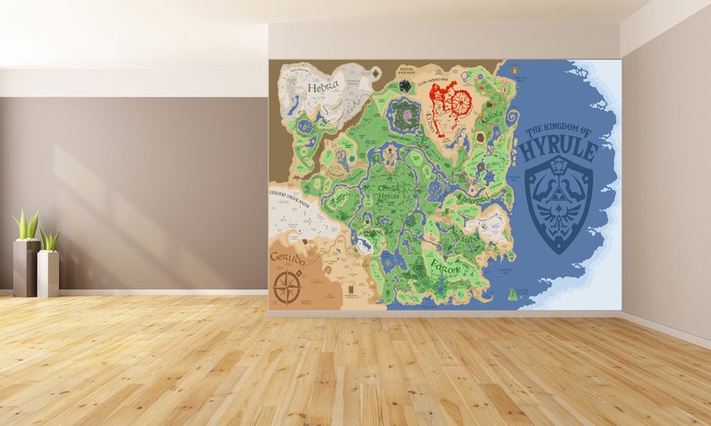 Papel tapiz con el mapa de Zelda, mural de pared de Hyrule para ...