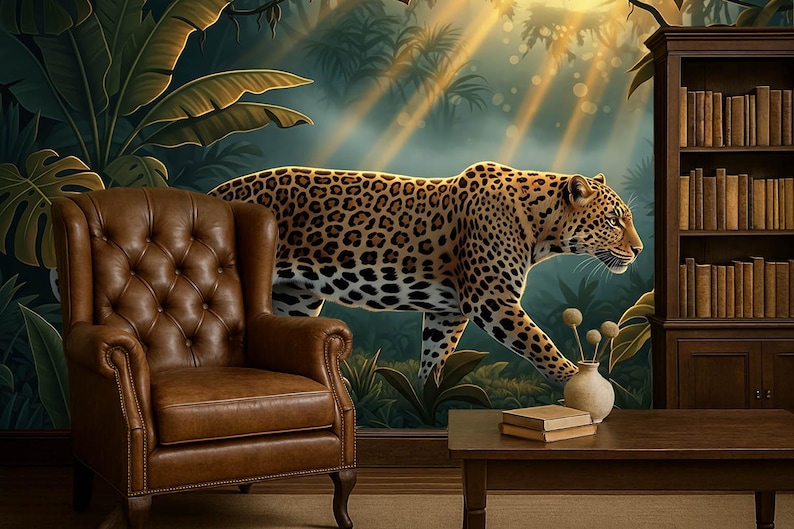 Leopard Wall Mural, Tropical Jungle Wallpaper, Safari Animal Peel and ...