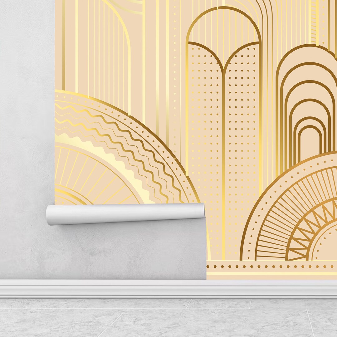 Modern Abstract Gold Geometric Peel and Stick Wallpaper Vintage Art ...