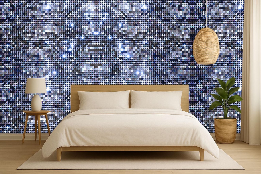Blue Sequin Wallpaper – Metallic Abstract Dot Wall Mural, Glam Sparkle ...