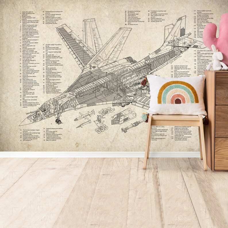Bomber Plane Blueprint Wallpaper – Vintage Aviation Mural, Peel and ...