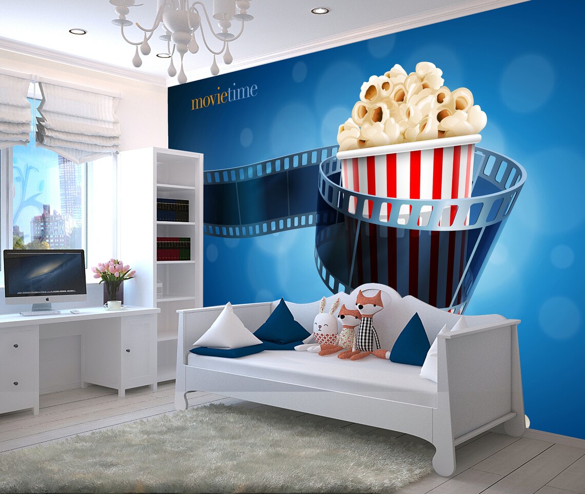 Cinema Wallpaper Popcorn Decal Movie Wallpaper Peel and Stick Cinema ...