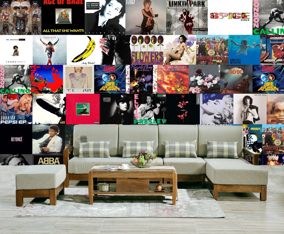 Retro Vinyl Records Wallpaper Collage Famous Music Artists & Rock Bands ...