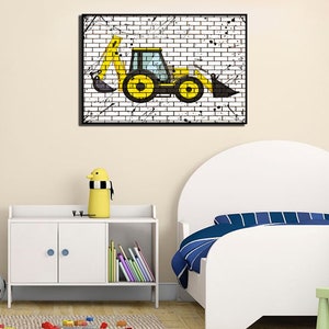 Digger Poster Truck Wall Art Vehicle Decor Construction Print Mechanism ...