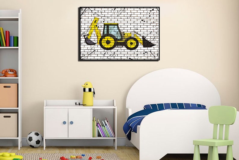 Digger Poster Truck Wall Art Vehicle Decor Construction Print Mechanism ...