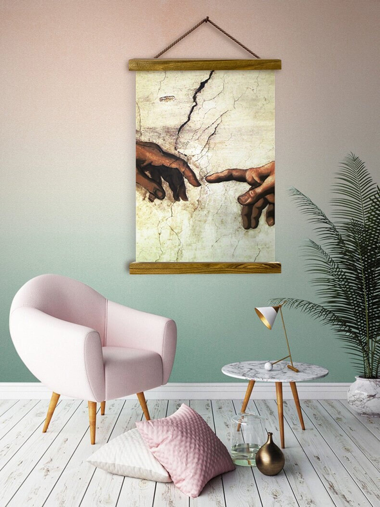 Creation of Adam Canvas Reproduction Print Hanging Canvas Michelangelo ...