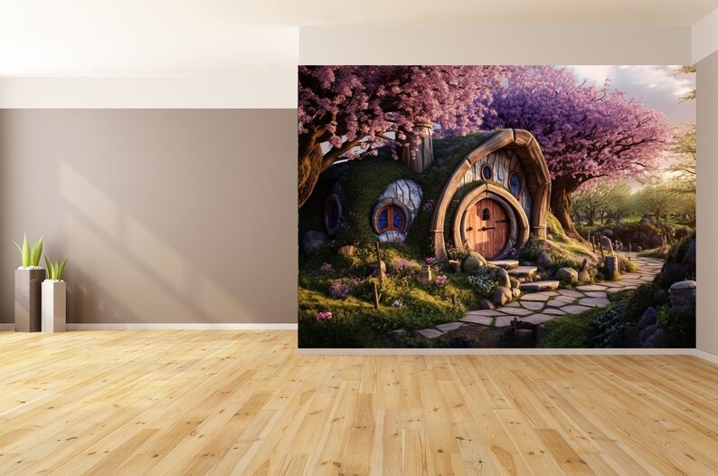 Hobbit Wallpaper Fantasy Door Mural With Hobbit House Perfect for ...