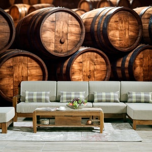 Wine Vault Wallpaper & Wall Mural Oak Barrel Peel and Stick Vintage ...