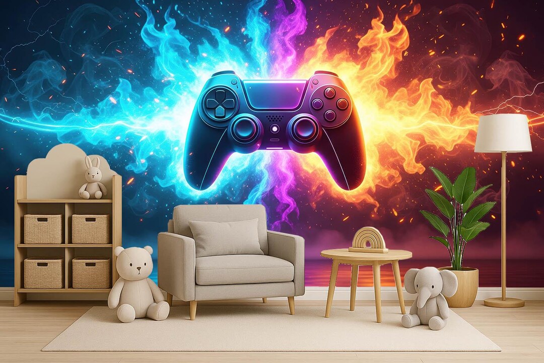 Gaming Controller Wallpaper – Neon Gamepad Wall Mural, Gamer Room Decor ...