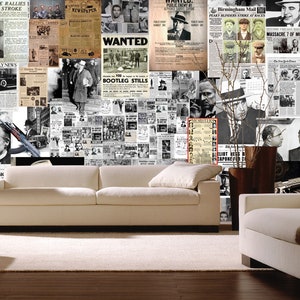 Vintage Gangster Wallpaper Black and White Newspaper Mural Peel and ...