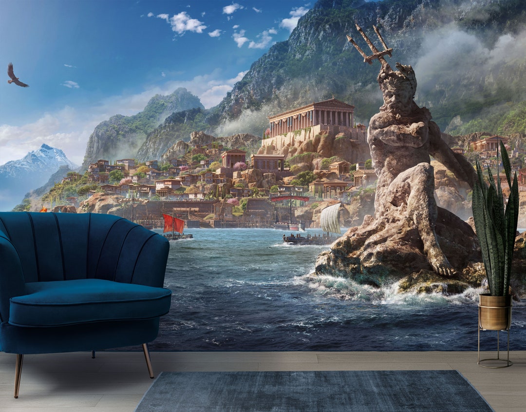Poseidon God Wallpaper Greek Ancient Wall Mural Mythology Peel & Stick ...