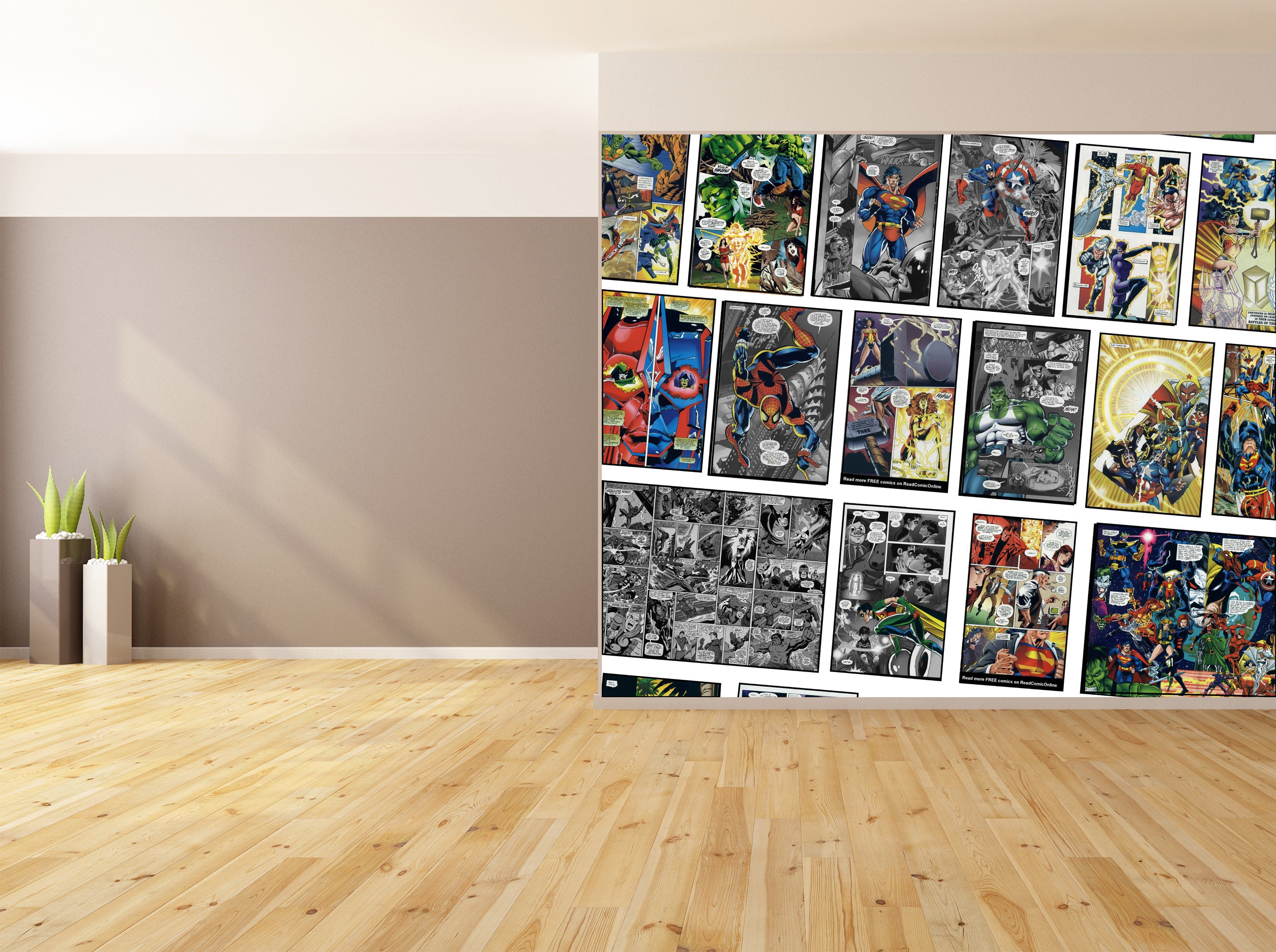 Comics Collage Wallpaper & Wall Mural Cartoon Characters Retro Vintage ...