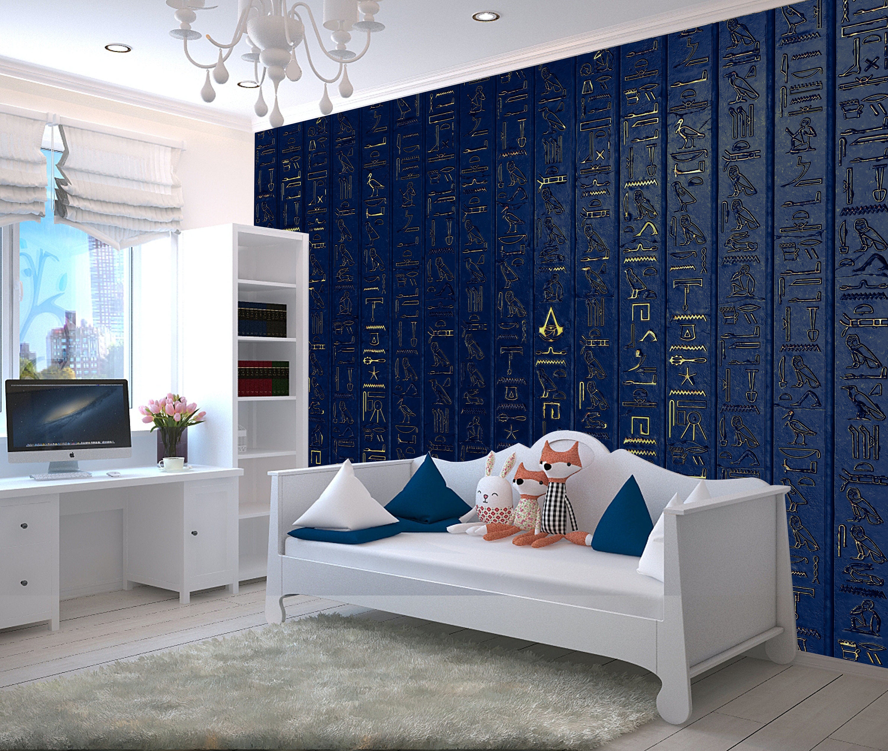 Blue Egyptian Hieroglyphs Wallpaper Ancient Egyptian Papyrus & Wall ...