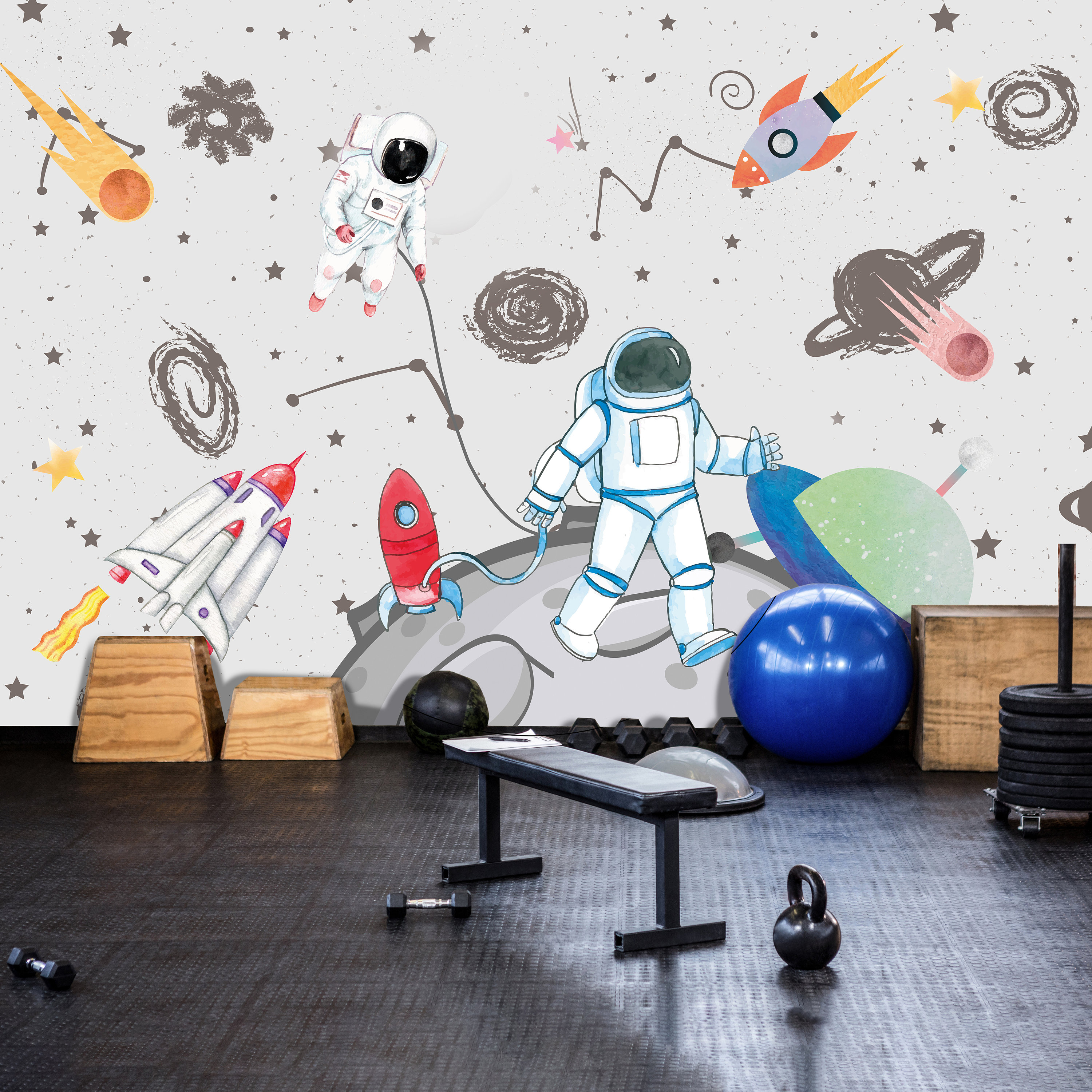 Kids Space Wallpaper Astronaut Wall Mural Boys Room Decor Rocket Mural ...