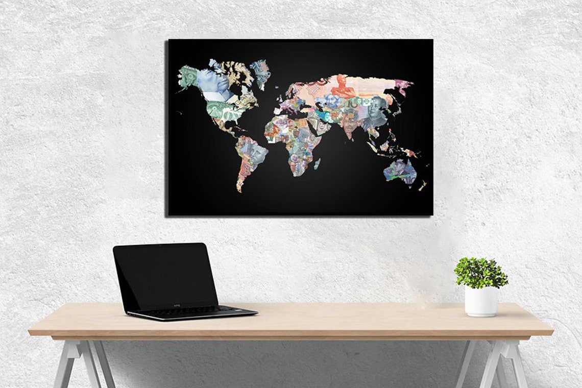 World Map Money World Map Wall Art Money Map World Map Art World Map ...