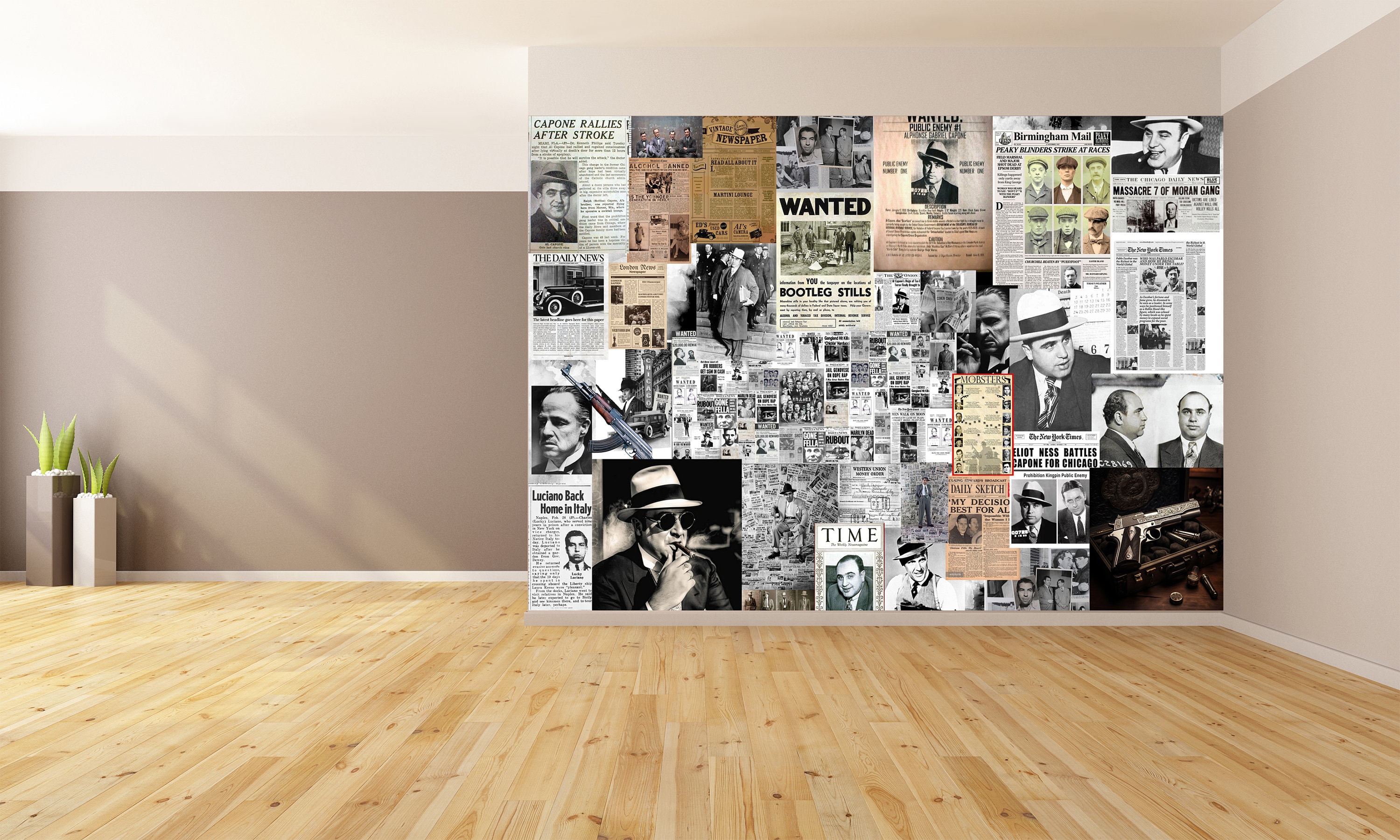 Vintage Gangster Wallpaper Black and White Newspaper Mural Peel and ...