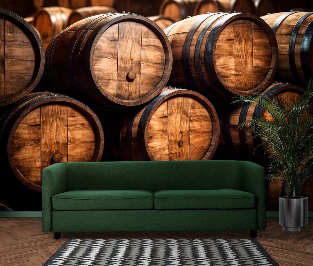 Wine Vault Wallpaper & Wall Mural Oak Barrel Peel and Stick Vintage ...