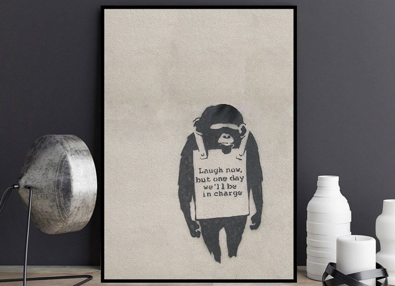 Monkey Laugh Now Monkey Print Poster Wall Art Wall Stencils Chimpanzee ...