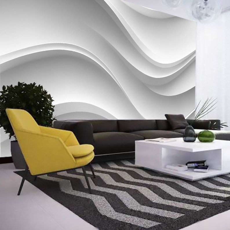 White Gypsum Abstract Waves Wallpaper 3D Wall Mural Texture Wallpaper ...