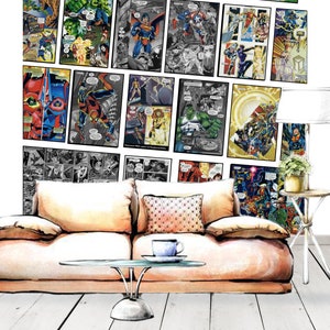 Comics Collage Wallpaper & Wall Mural Cartoon Characters Retro Vintage ...
