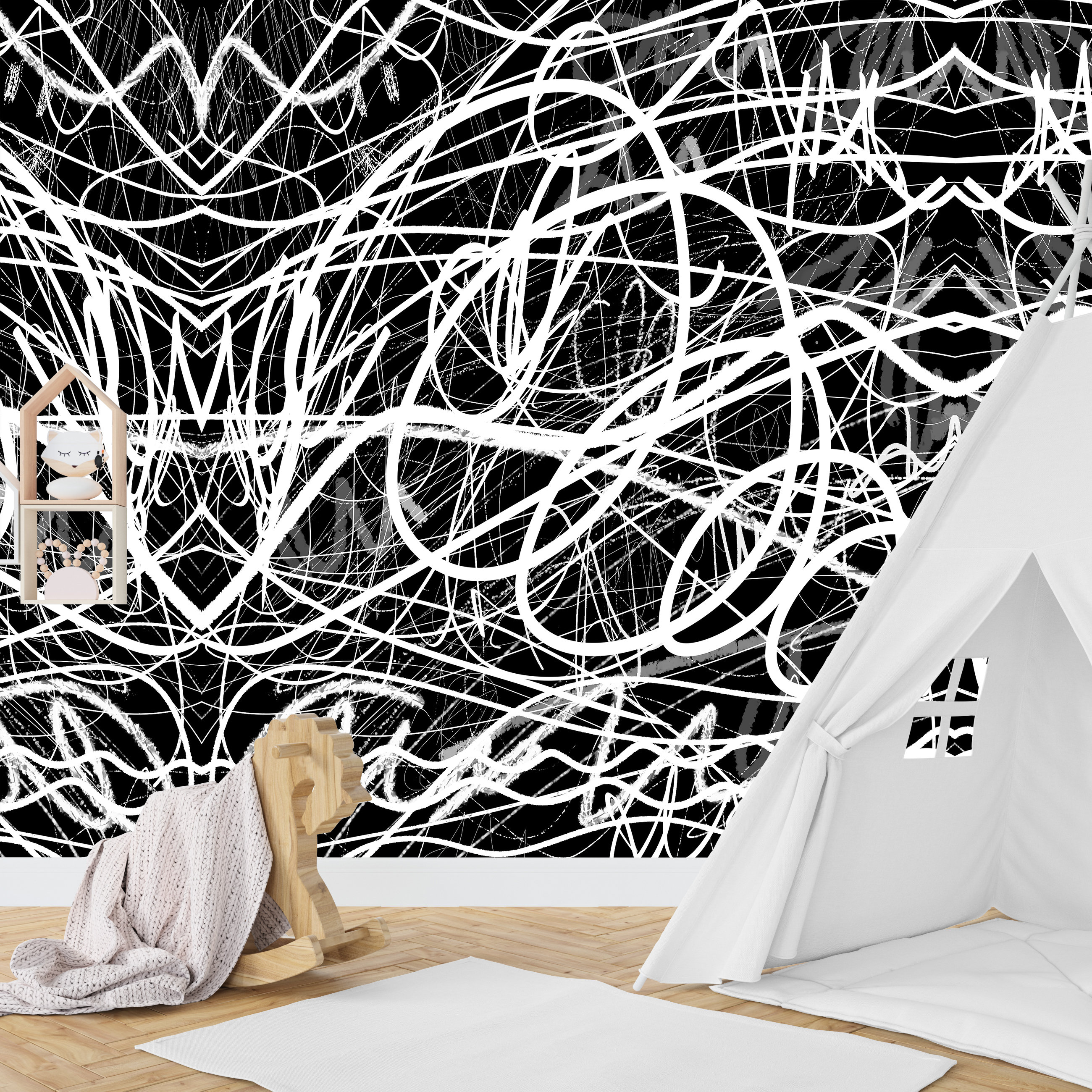 Scribble Graffiti Wallpaper Peel & Stick Wall Mural Abstract Wallpaper ...