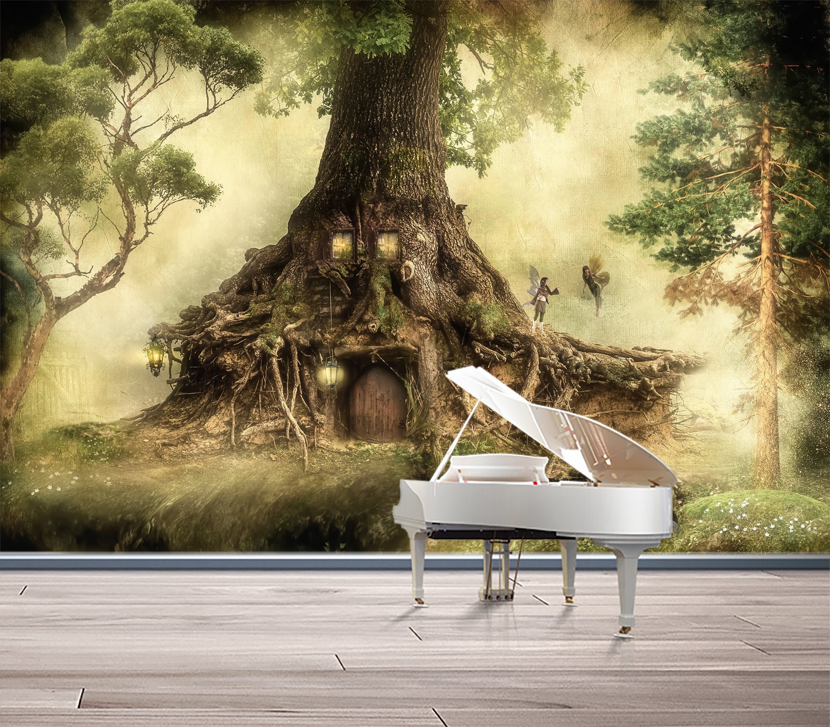 Fantasy Enchanted Forest Wall Mural Treehouse Wallpaper Magic - Etsy