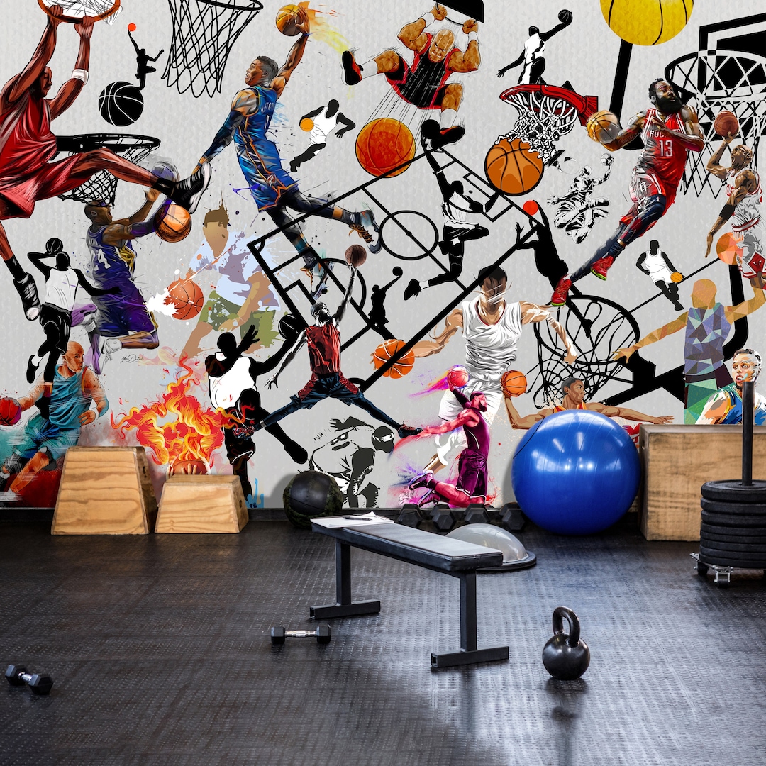 Sport Graffiti Wallpaper Basketball Wall Mural Peel and Stick Gym ...