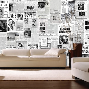 Vintage Newspaper Collage Wallpaper Modern Wall Mural Retro Wallpaper ...