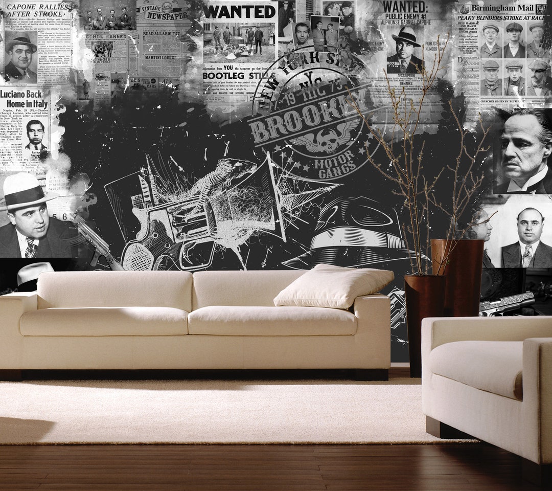 Classic Gangster Wall Mural Vintage Wallpaper for Home Office and ...