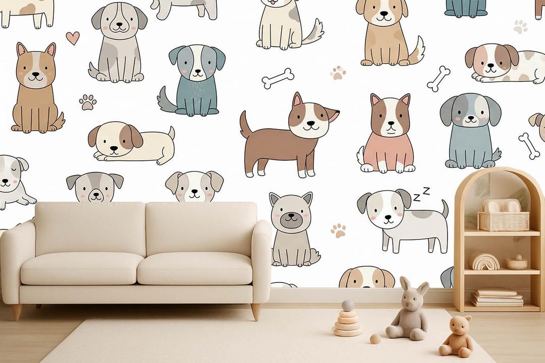Cute Puppy Wallpaper Kids Dogs Wall Mural Peel and Stick Nursery ...