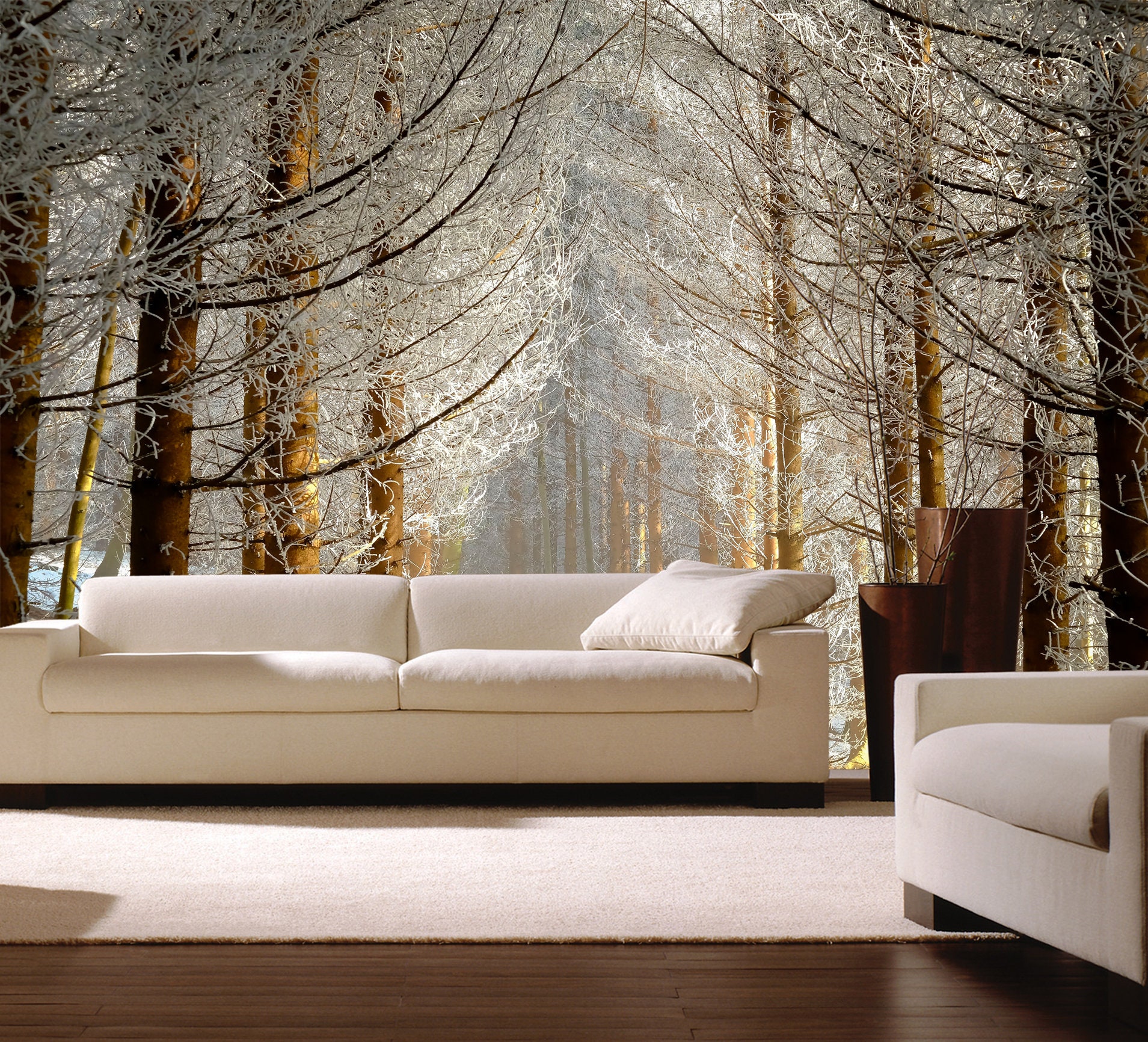 Winter Trees Wall Mural Peel & Stick Forest Wallpaper Forest Wall Decor ...