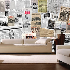 Retro Newspaper Wallpaper Collage Wall Mural Creative Old Newsprint ...