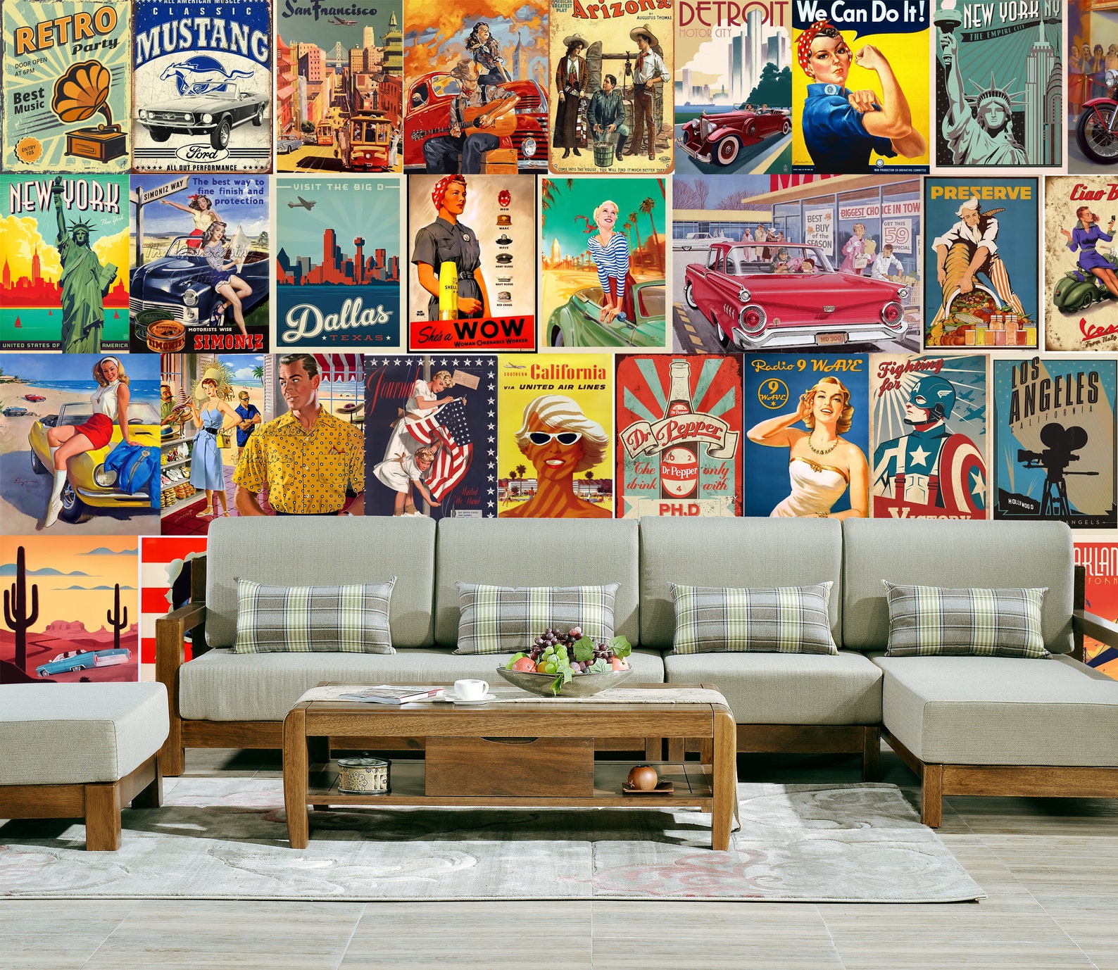 Retro Poster Wallpaper Vintage Wall Mural Pop Art Vintage Mural Collage ...