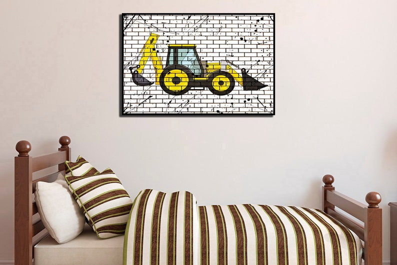 Digger Poster Truck Wall Art Vehicle Decor Construction Print Mechanism ...