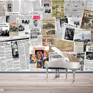 Retro Newspaper Wallpaper Collage Wall Mural Creative Old Newsprint ...