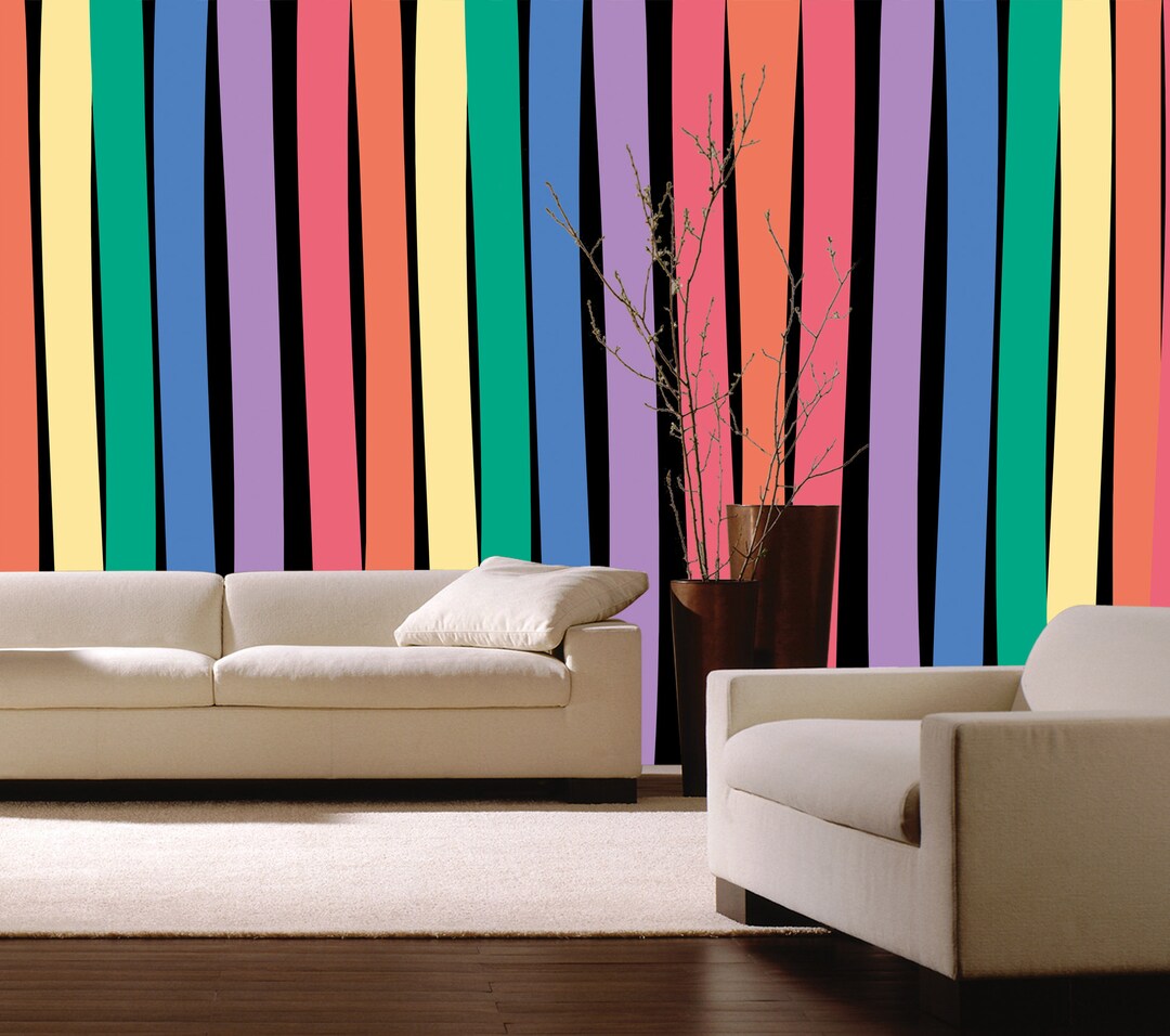 Rainbow Striped Wallpaper Game Room Wallpaper Peel and Stick Wall Mural ...