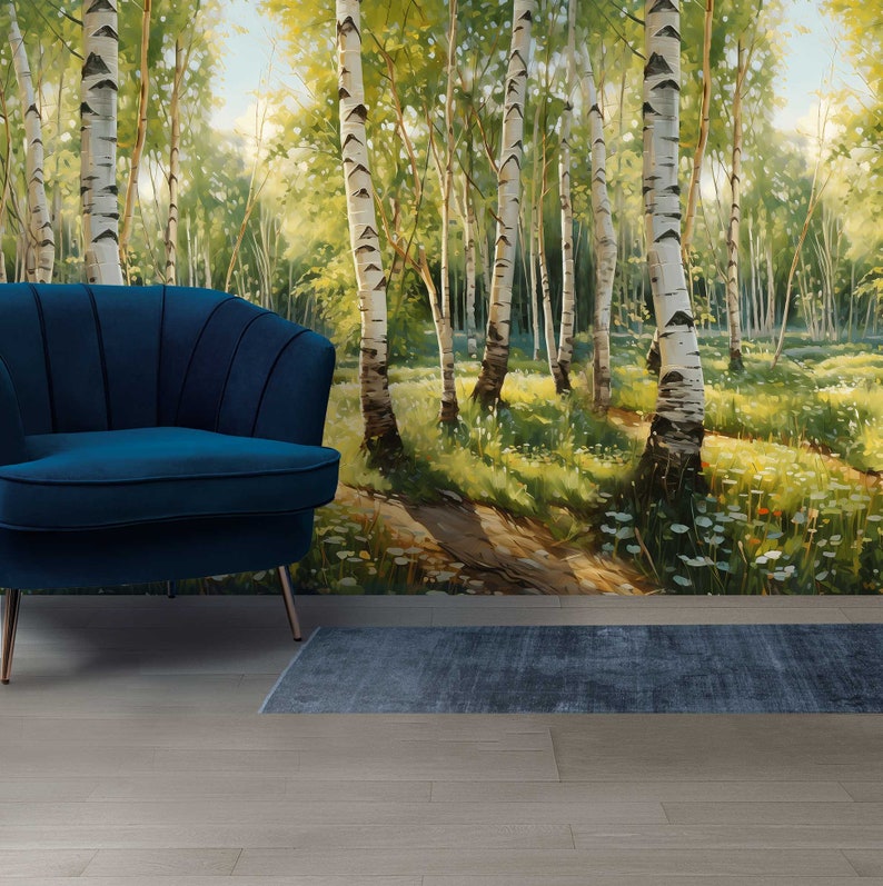 Birch Tree Mural Woodland Wallpaper Nature Wall Art Nursery - Etsy