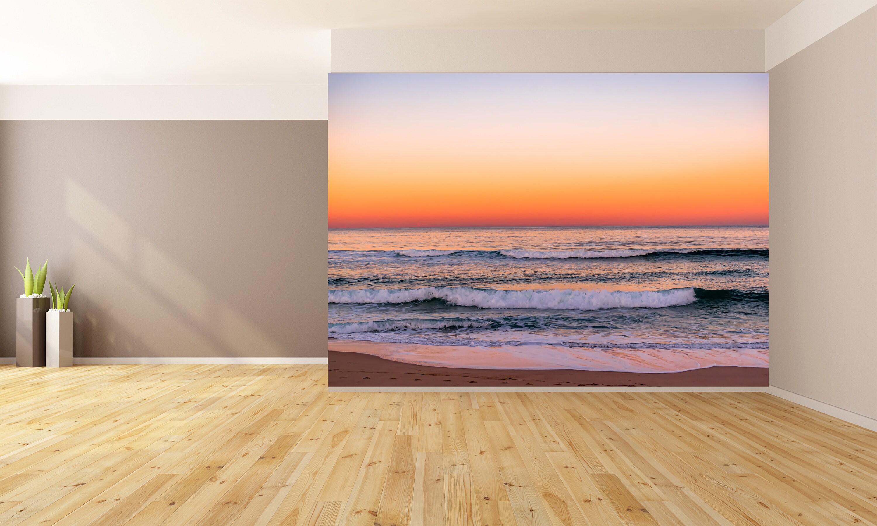 Sunset Beach Mural Tropical Wallpaper Ocean Wave Decal Peel and Stick ...