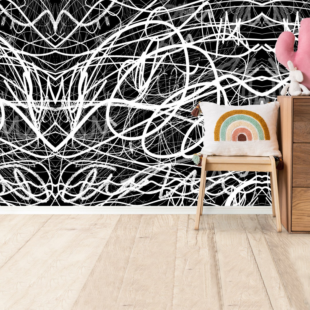 Scribble Graffiti Wallpaper Peel & Stick Wall Mural Abstract Wallpaper ...