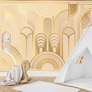 Modern Abstract Gold Geometric Peel and Stick Wallpaper Vintage Art ...