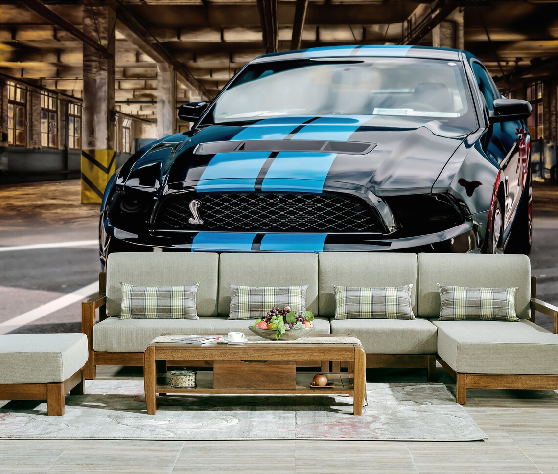 Shelby Mustang Wallpaper GT500 Blue Car Wall Mural Baby Room Wall Decor ...