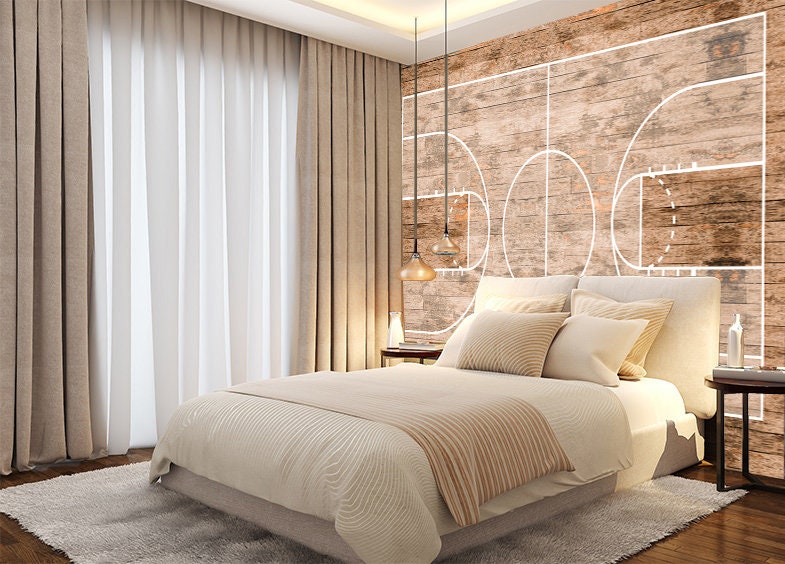 3D Basketball Court Wallpaper Backboard Wall Mural Peel & Stick ...